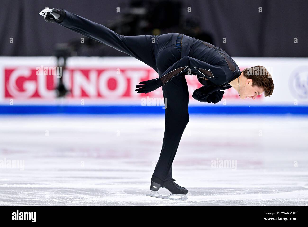 Fedir KULISH (LAT), during Men Short Program, at the ISU European Figure Skating Championships ...
