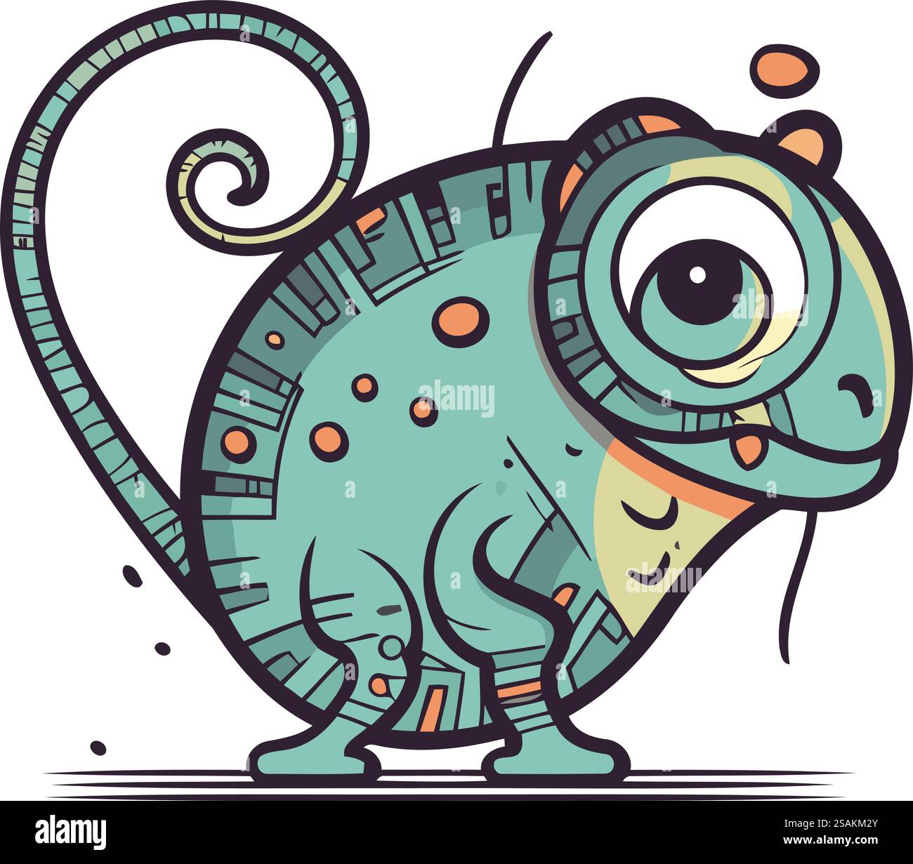 Cute cartoon chameleon on white background. Vector illustration Stock ...