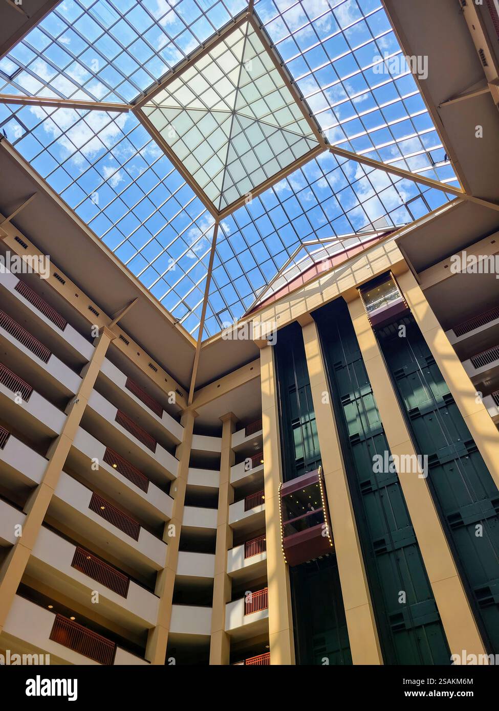 Modern Atrium Glass Ceiling with Elevator Motion Perspective Stock ...