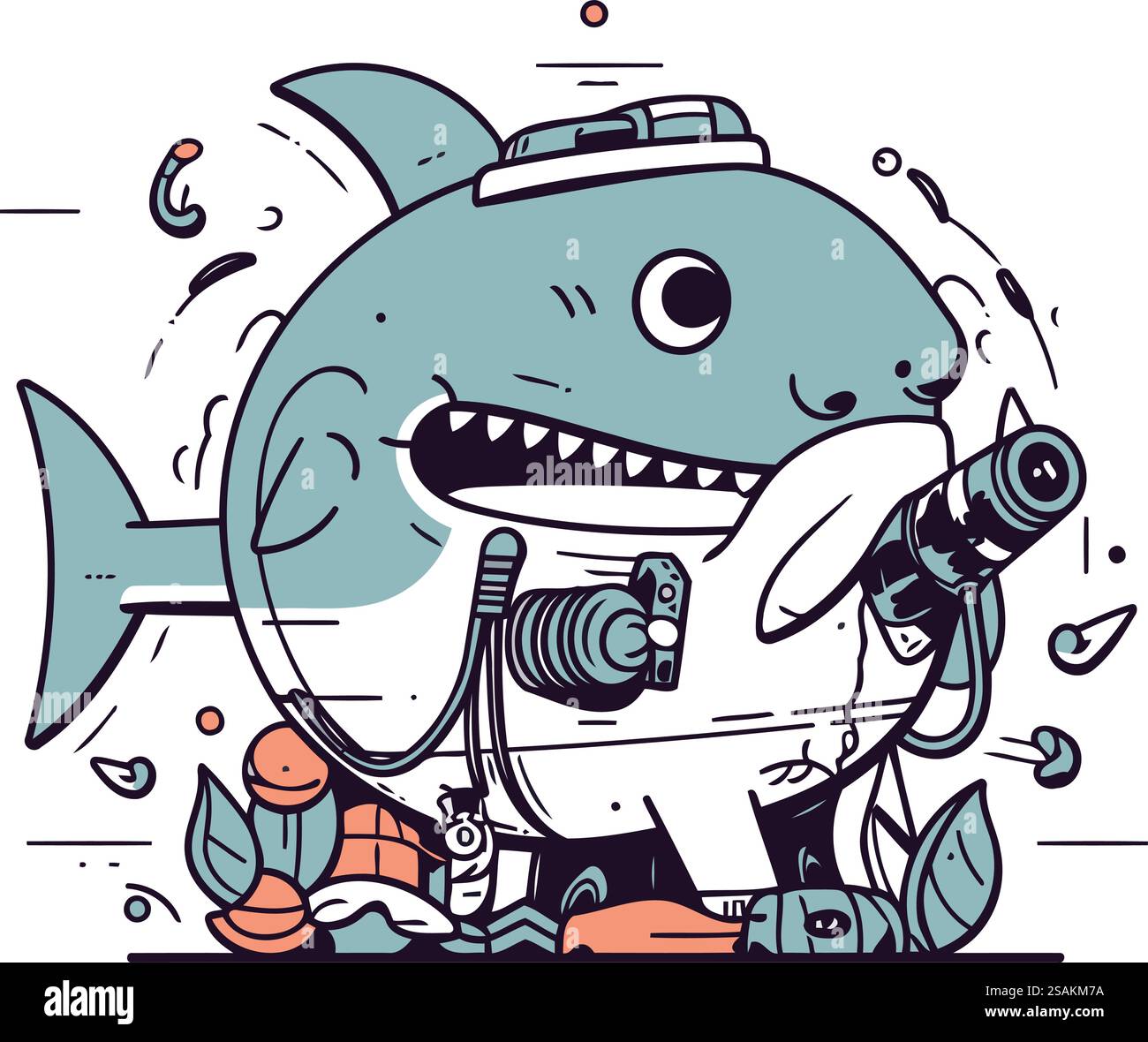 Cute cartoon shark with a camera in his hand. Vector illustration Stock ...