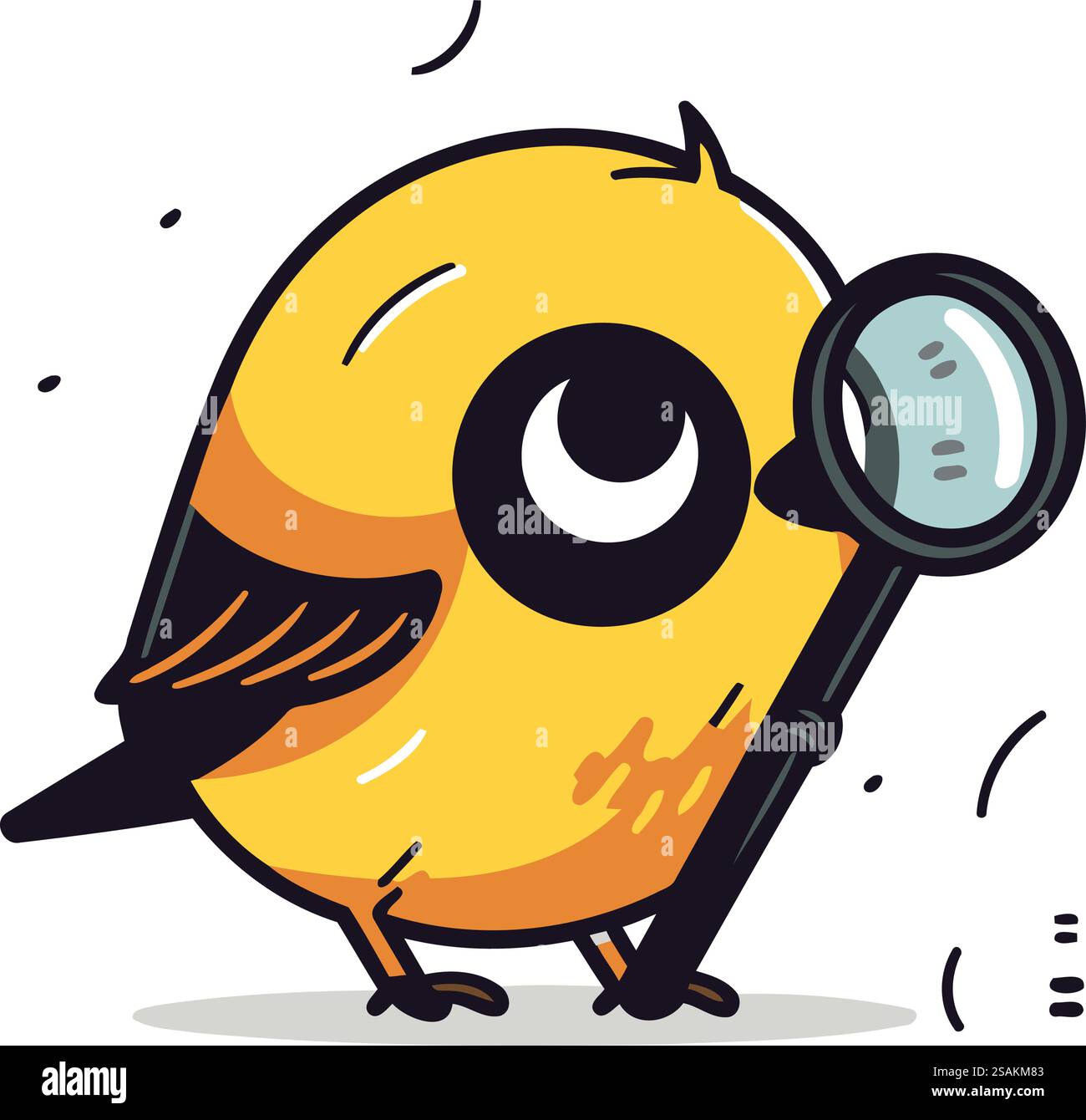 Cute bird with magnifying glass. Vector illustration in cartoon style ...