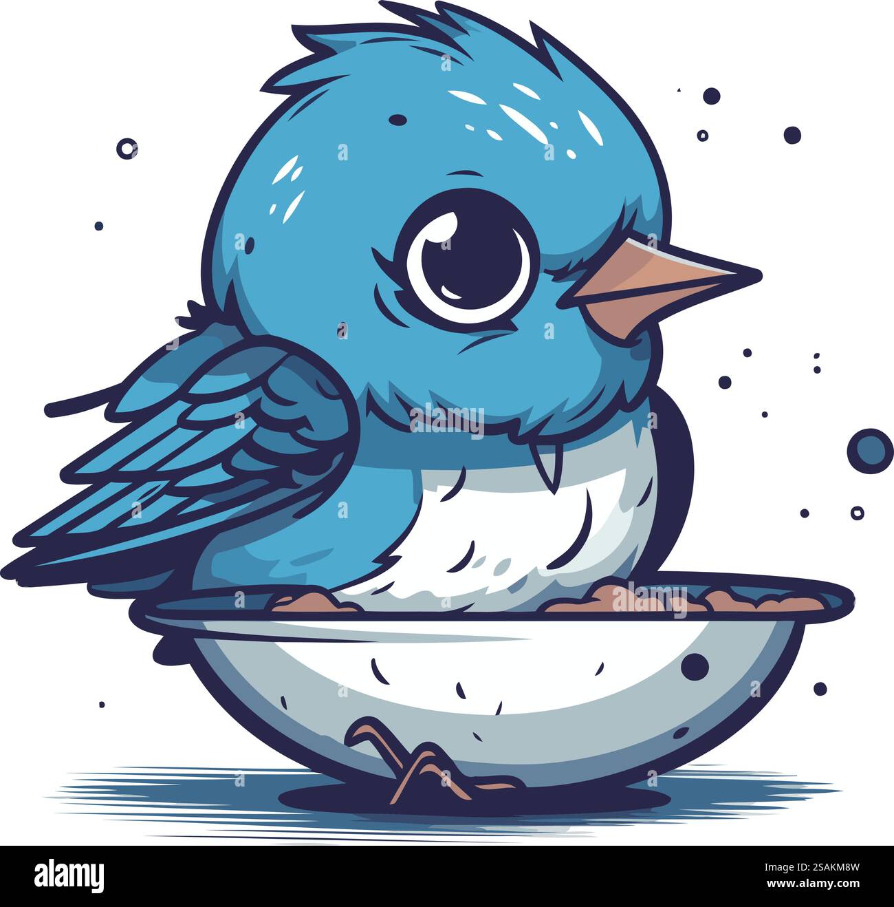 Cute cartoon blue bird eating from a bowl. Vector illustration Stock ...
