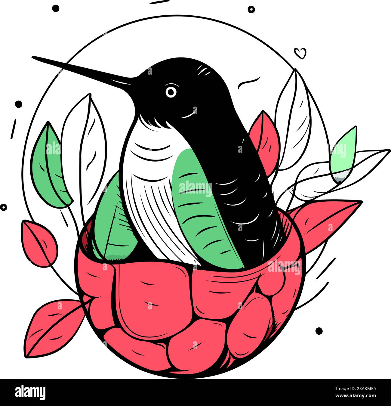 Hummingbird in the nest. Hand drawn vector illustration in doodle style ...