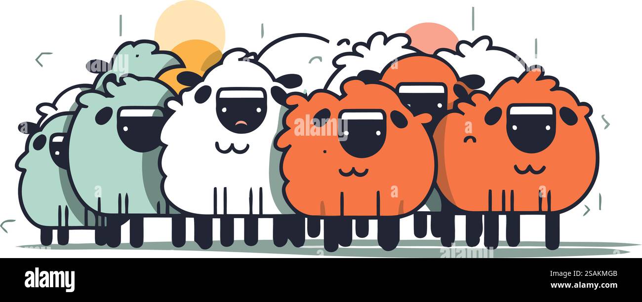 Cartoon funny sheep. Vector illustration of cute cartoon sheeps Stock ...