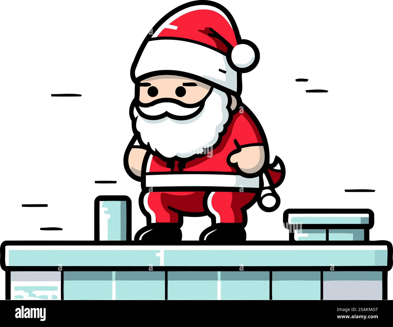 Santa claus standing on the roof of the house. vector illustration ...