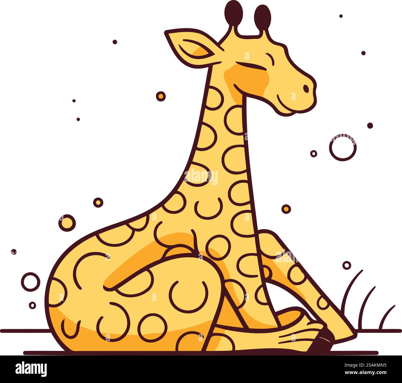 Cute giraffe sitting on the ground. Vector illustration in flat style ...
