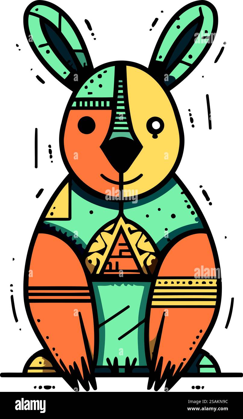 Vector illustration of a cute cartoon bear in native american style ...