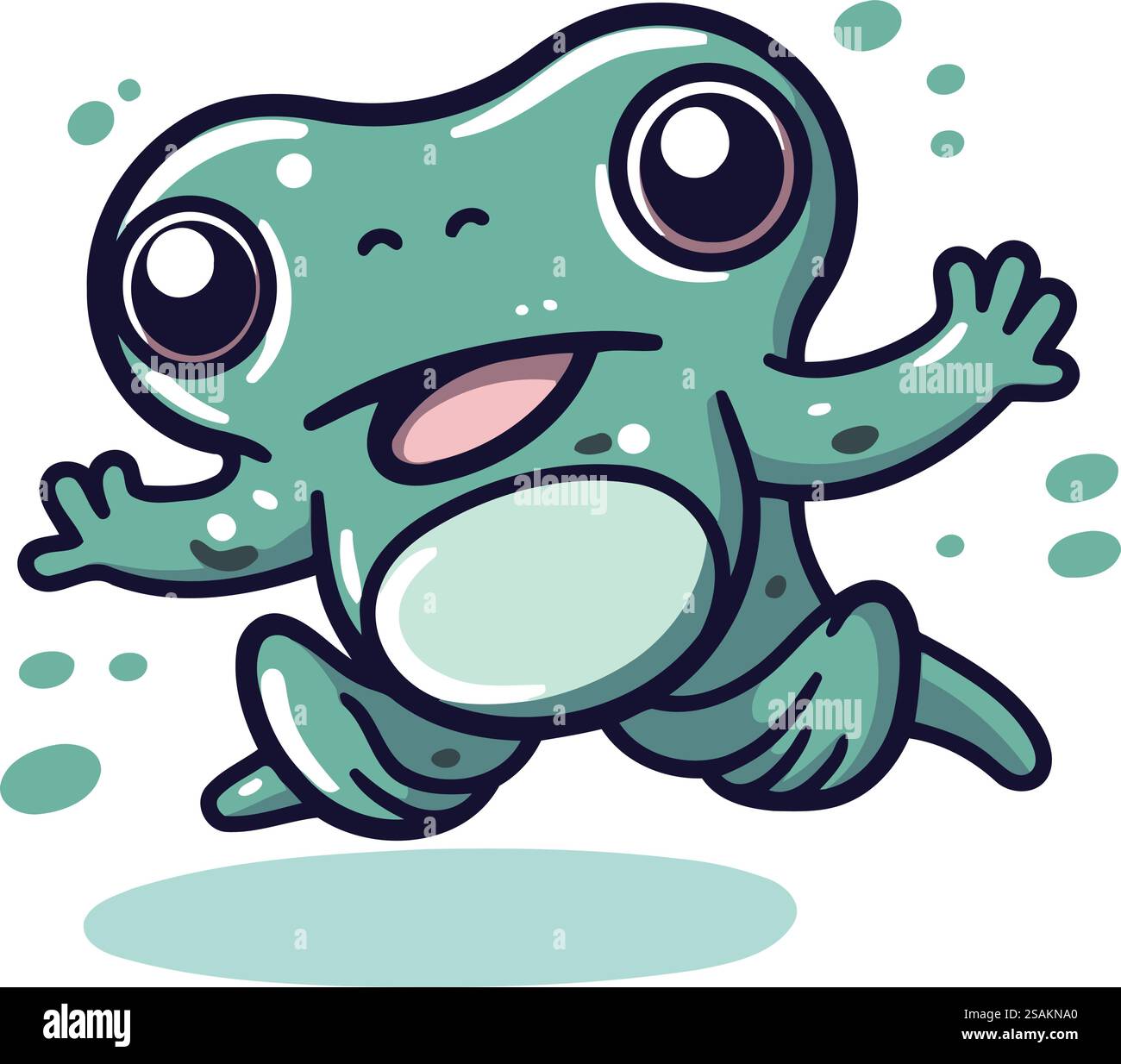 Cute cartoon frog running isolated on white background. Vector ...