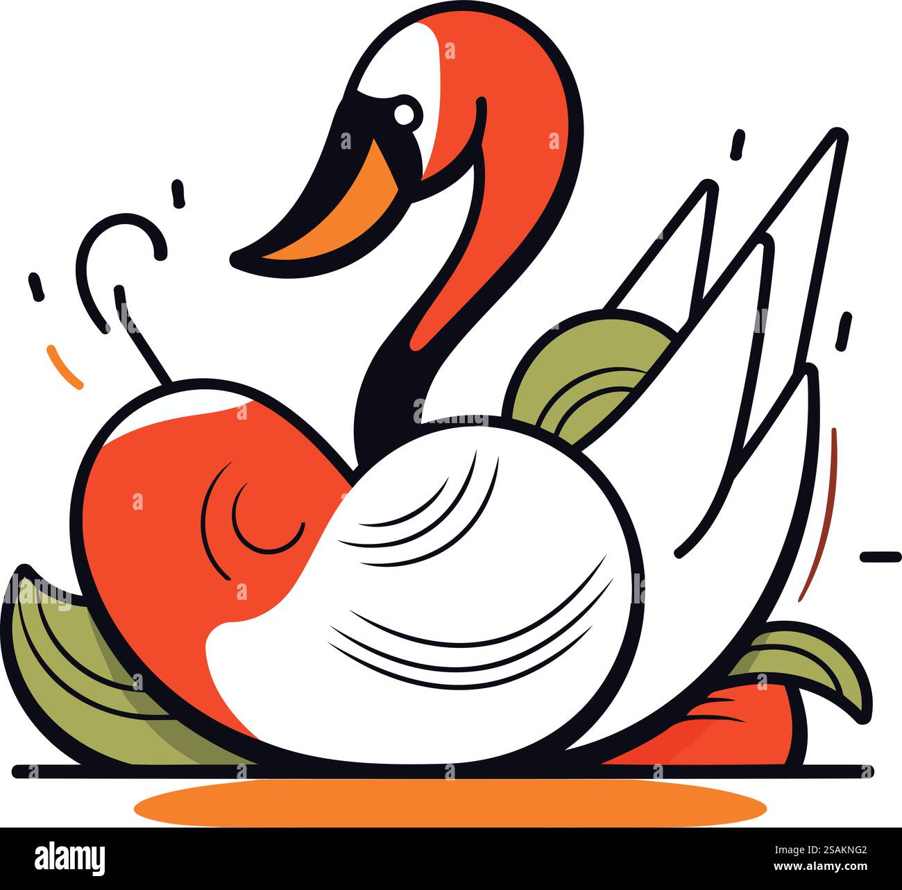 Vector illustration of a swan on a white background. Cartoon style ...
