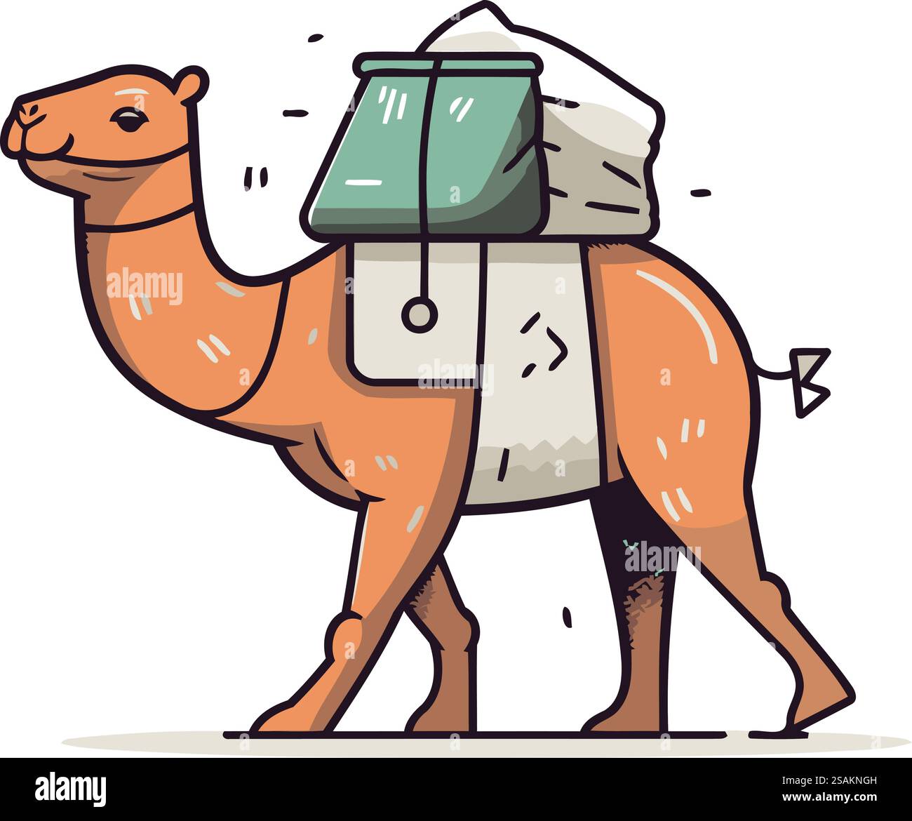 Camel with a backpack. Vector illustration in flat cartoon style Stock ...
