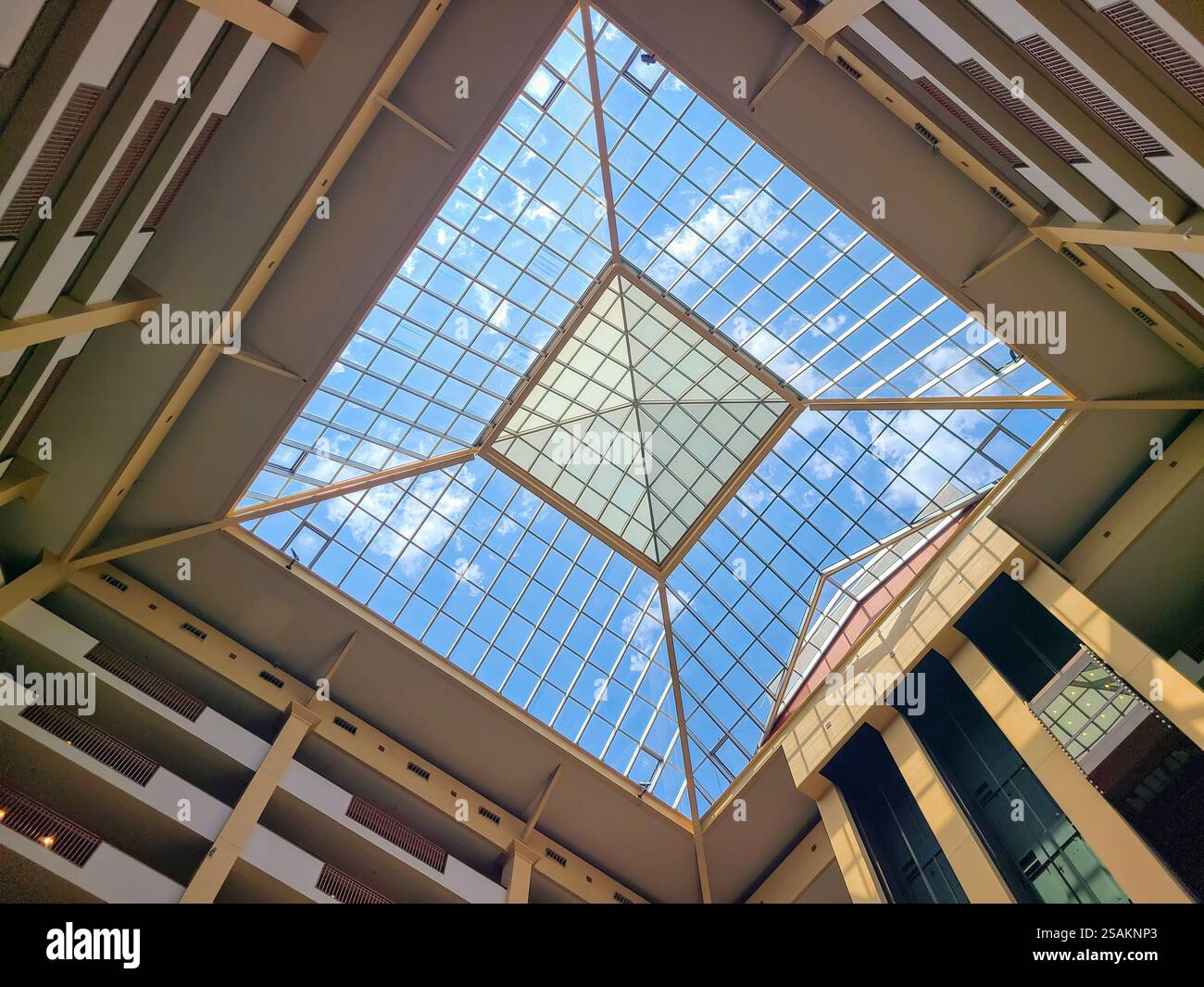 Geometric Skylight and Modern Atrium Upward View Stock Photo - Alamy