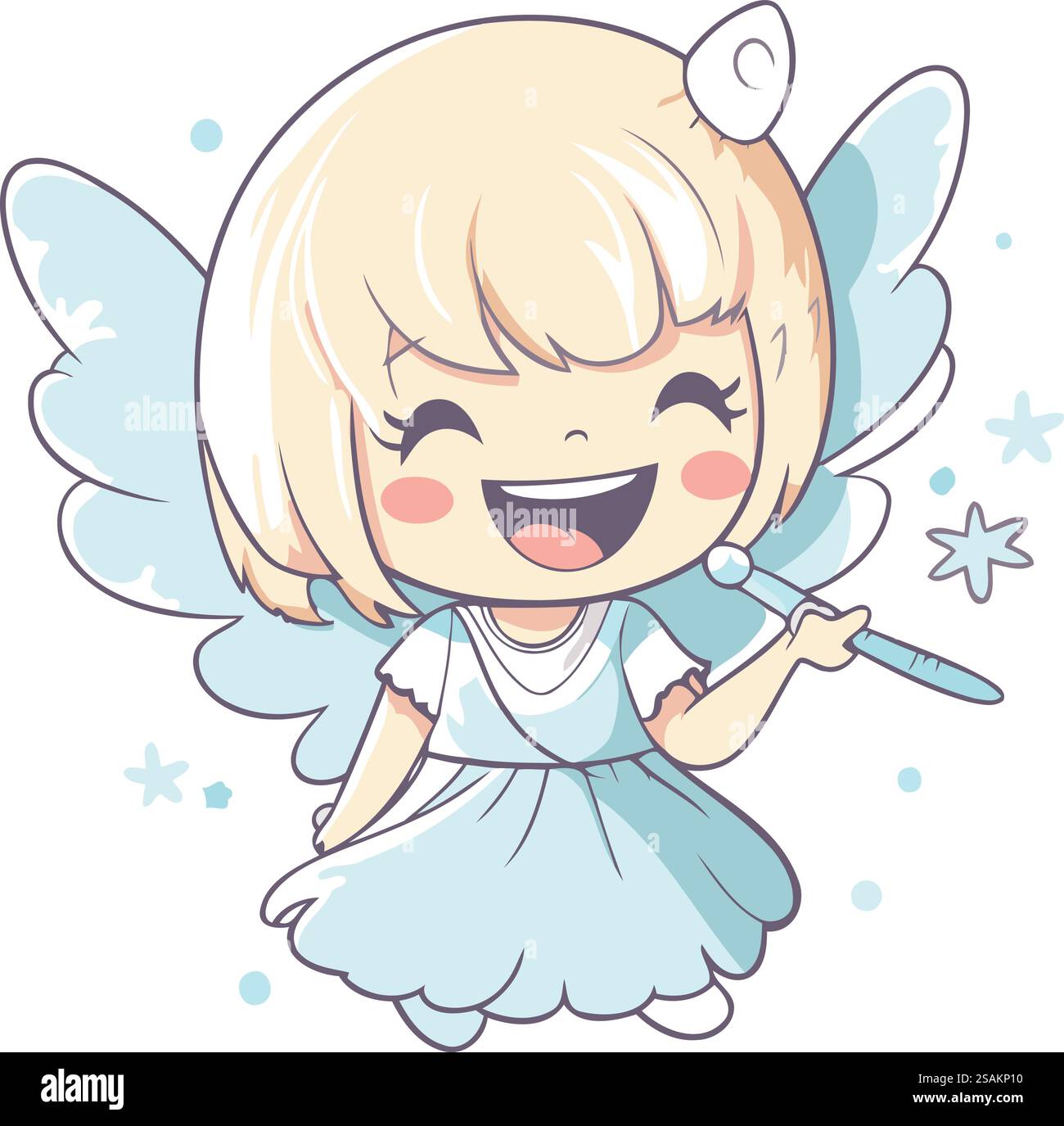 Cute little angel girl with a paintbrush. Vector illustration Stock ...
