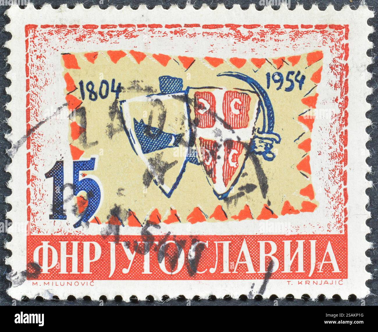 Cancelled postage stamp printed by Yugoslavia, that shows Flag of the ...