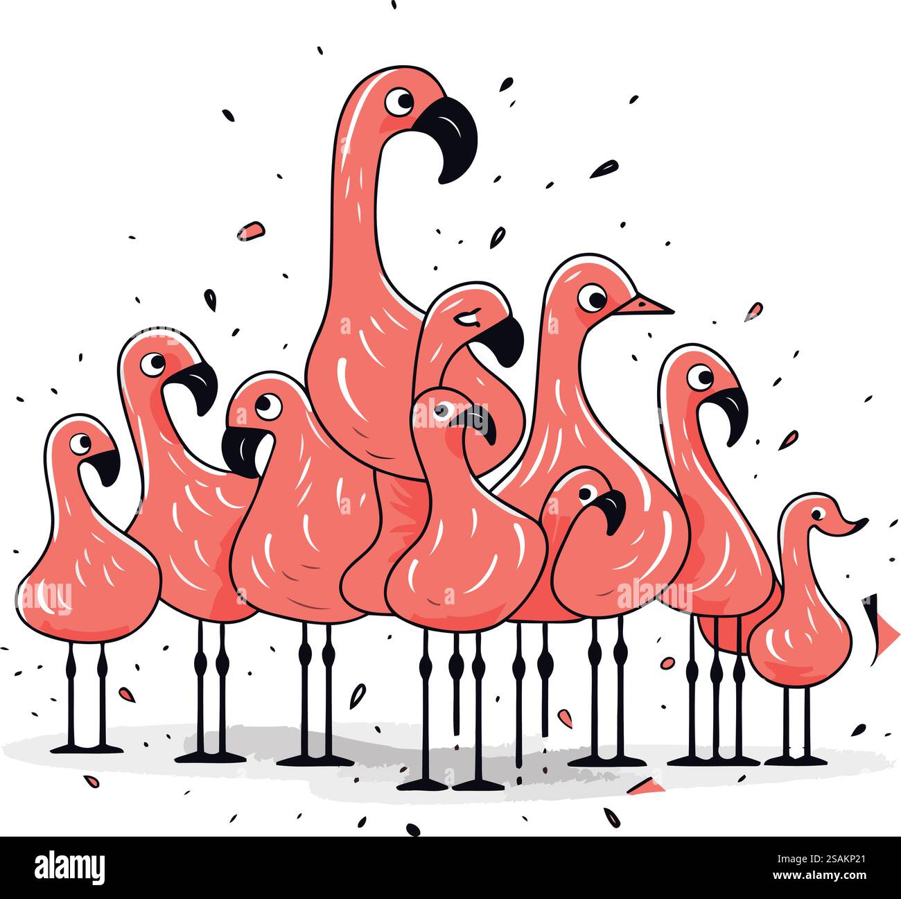 Flamingo group. Hand drawn vector illustration on white background ...