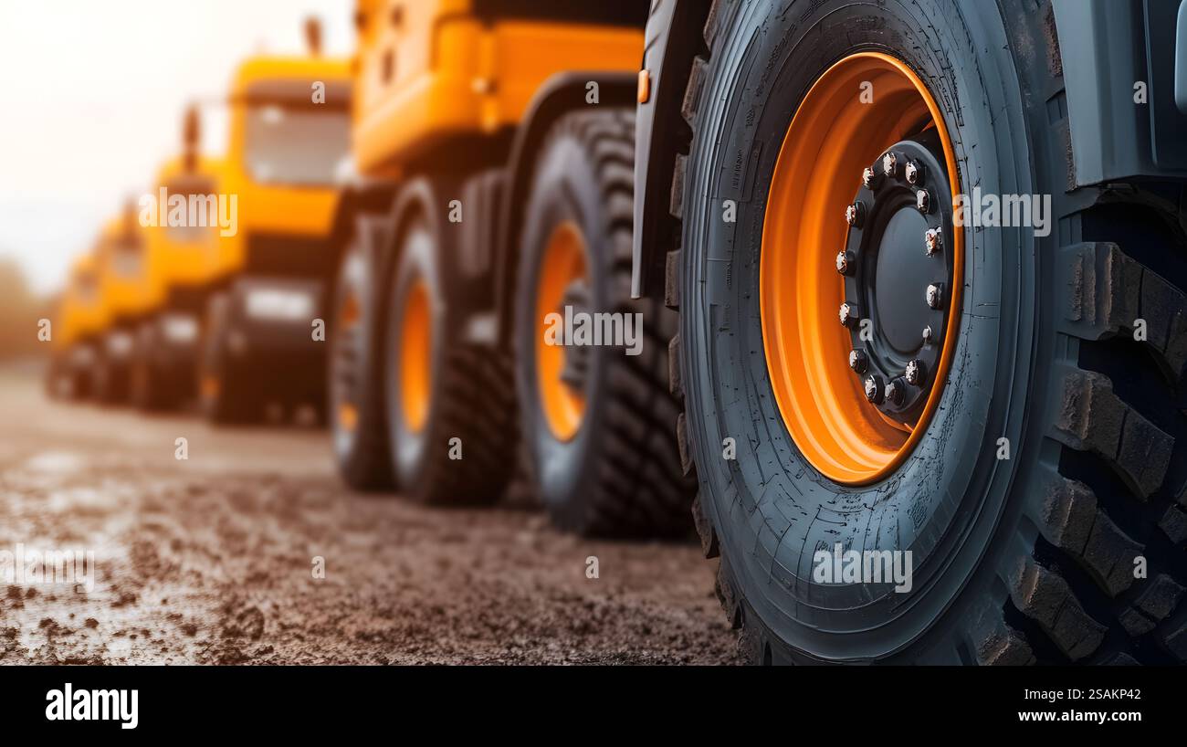 A fleet of meticulously maintained heavy-duty commercial vehicles ...