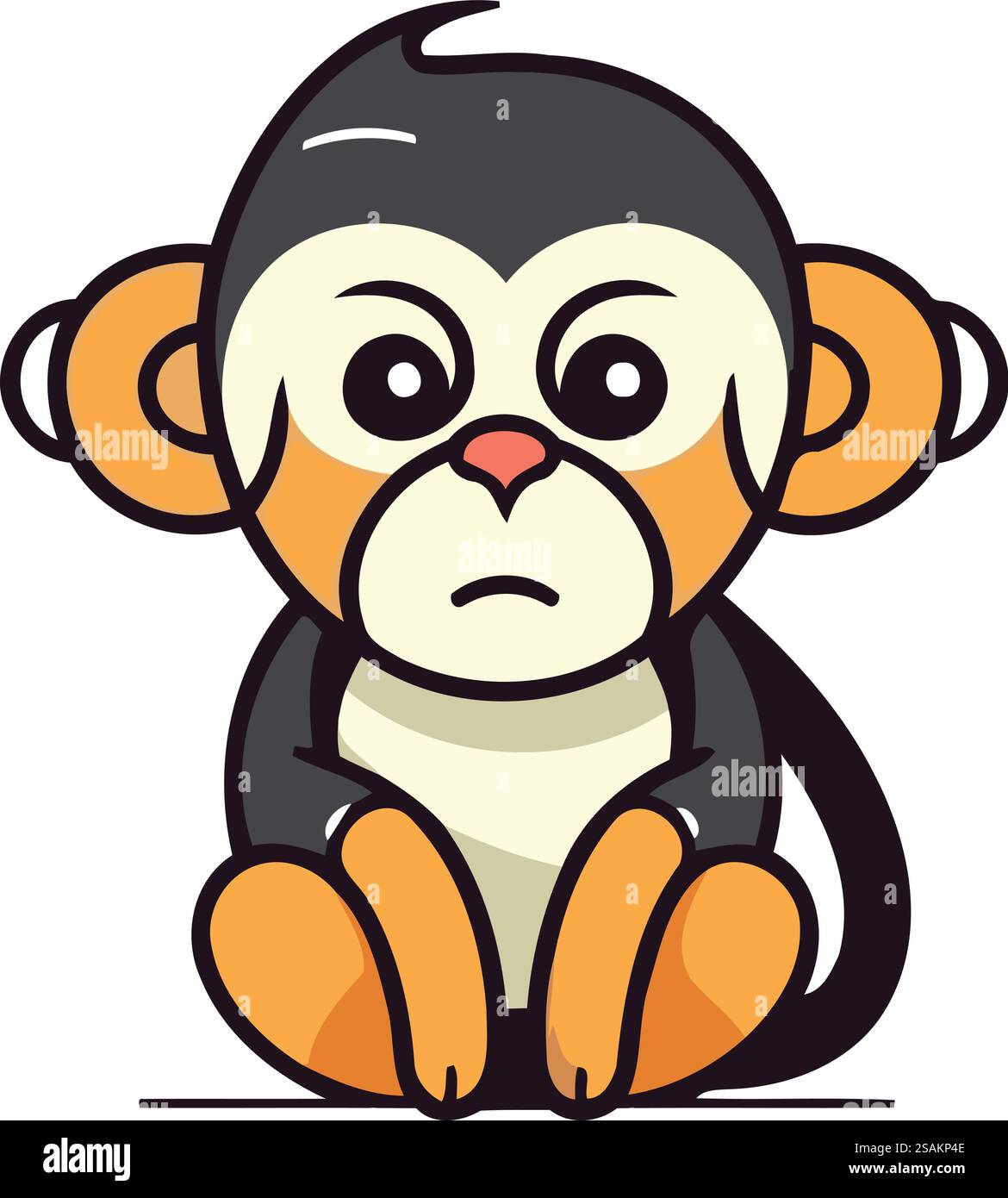Cute cartoon monkey sitting and looking at camera. Vector illustration ...