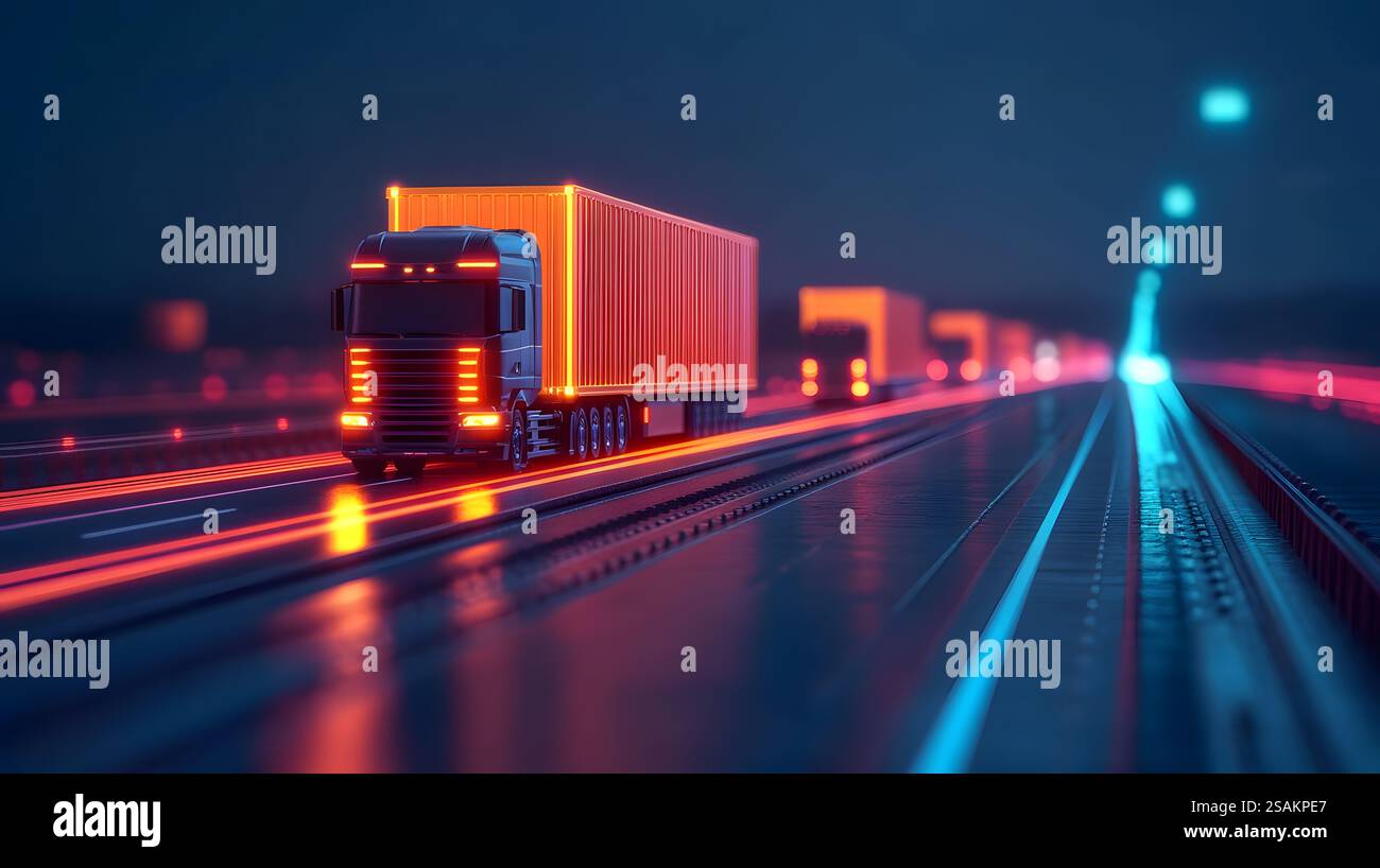 Streamlined Freight Network Map with Glowing 3D Paths Representing ...