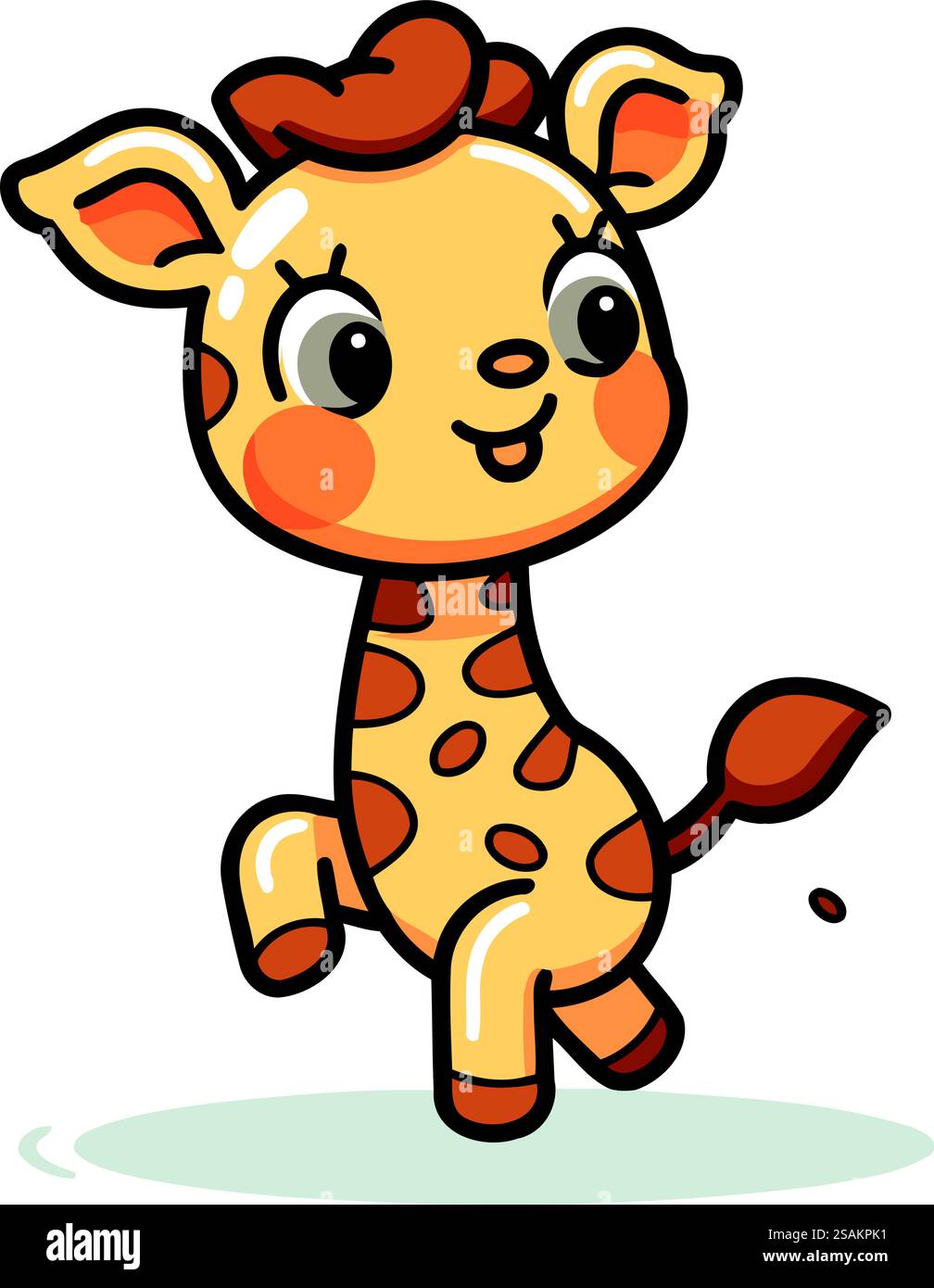 Cute cartoon giraffe running on white background. Vector illustration ...
