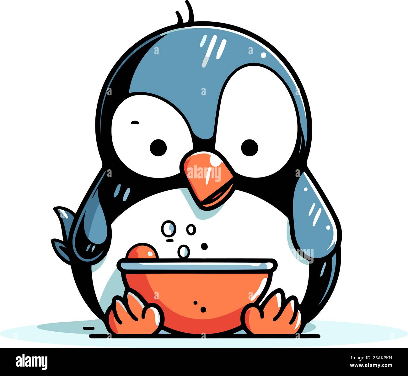 Cute penguin holding a bowl of food. Vector illustration Stock Vector ...