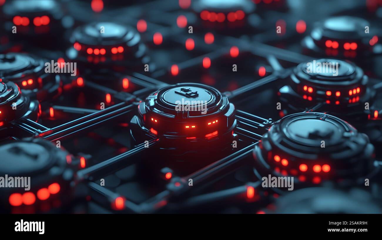 Futuristic 3D depicting a network of floating transport nodes connected ...