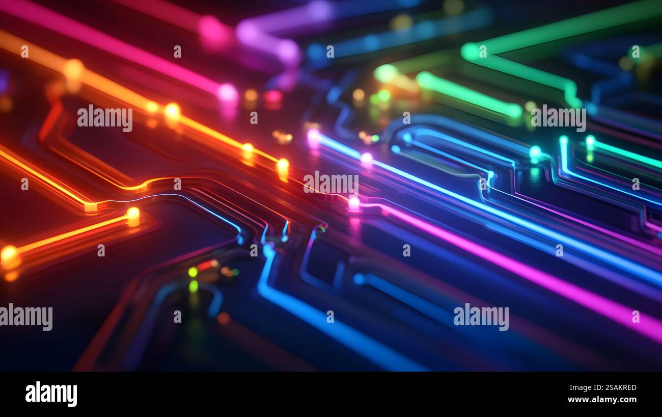 Captivating 3D showcasing a futuristic subway map with vibrant neon ...