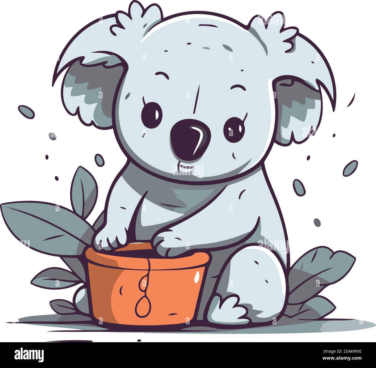 Cute koala holding a pot with water. Vector illustration Stock Vector ...