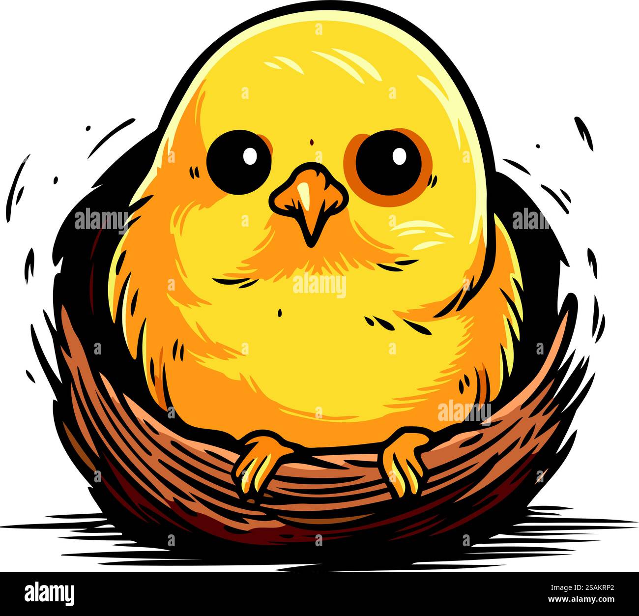 Cute little chick in the nest. Hand drawn vector illustration Stock ...