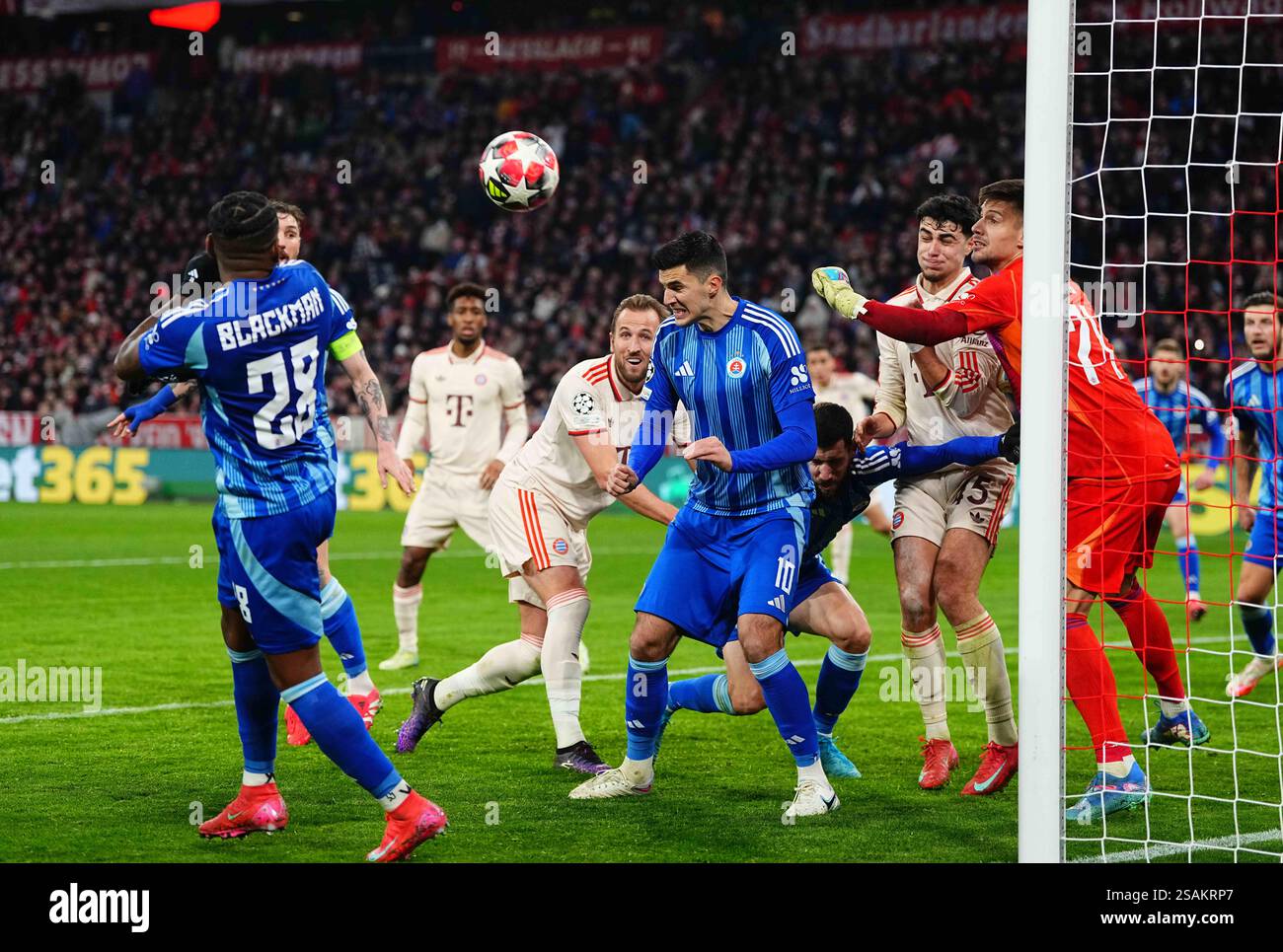 January 29 2025: Marko Tolic (Slovan Bratislava) heads during a UEFA ...