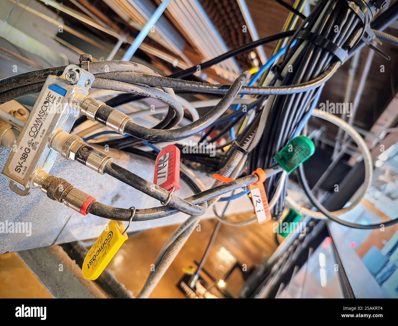 Intricate Cable Network Setup Eye-Level View Stock Photo - Alamy