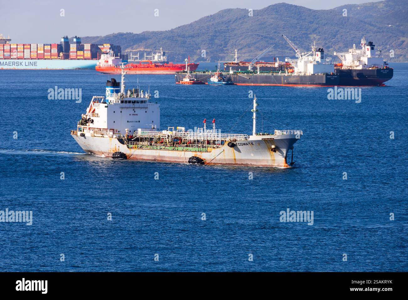 Ecomate bunker fuel tanker in the Bay of Gibraltar. The British ...