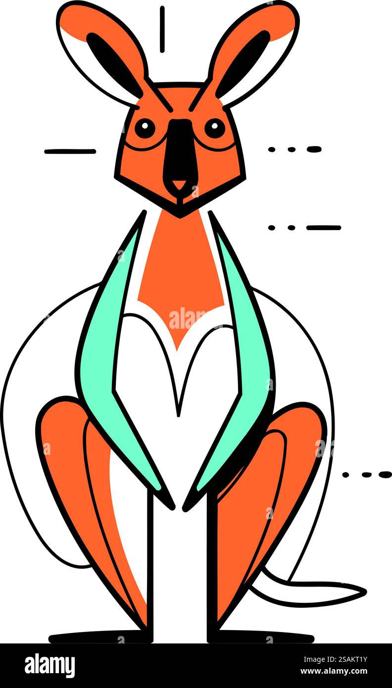 Kangaroo vector illustration. Flat line art style. Isolated on white ...