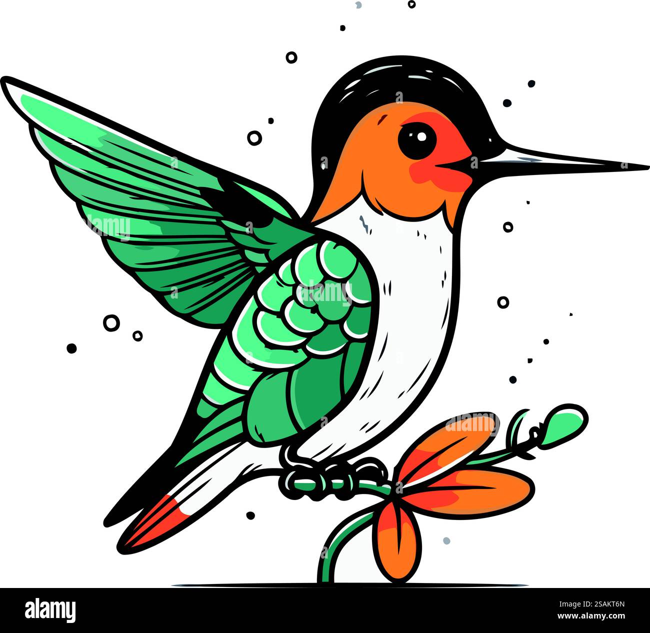 Hummingbird with flower. Hand drawn vector illustration in cartoon ...