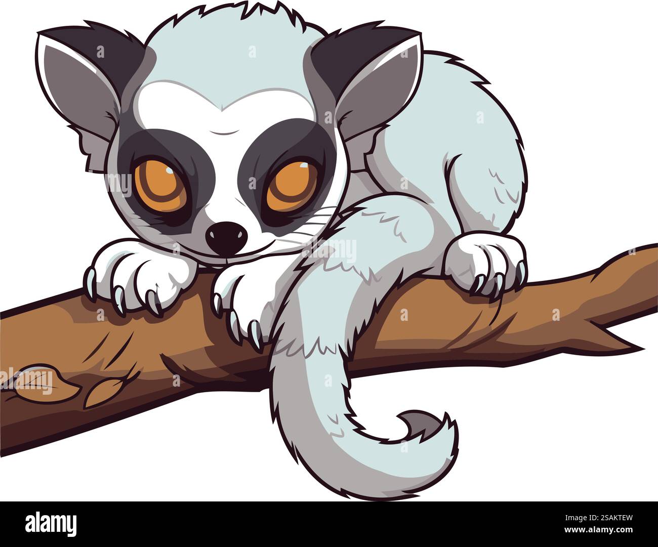 Cute lemur sitting on a tree branch. Vector illustration Stock Vector ...