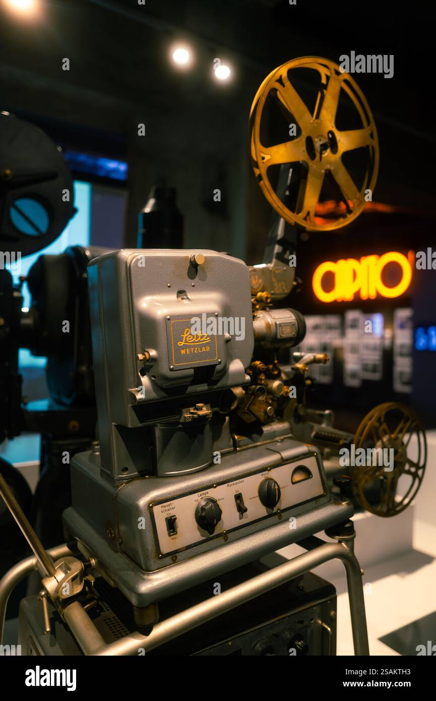 Vintage film projector in a museum setting, showcasing classic ...