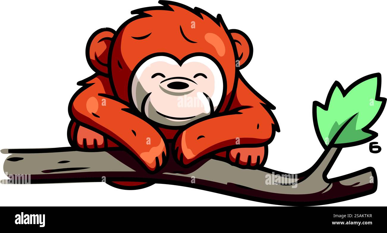 Cute cartoon monkey sitting on a tree branch. Vector illustration Stock ...