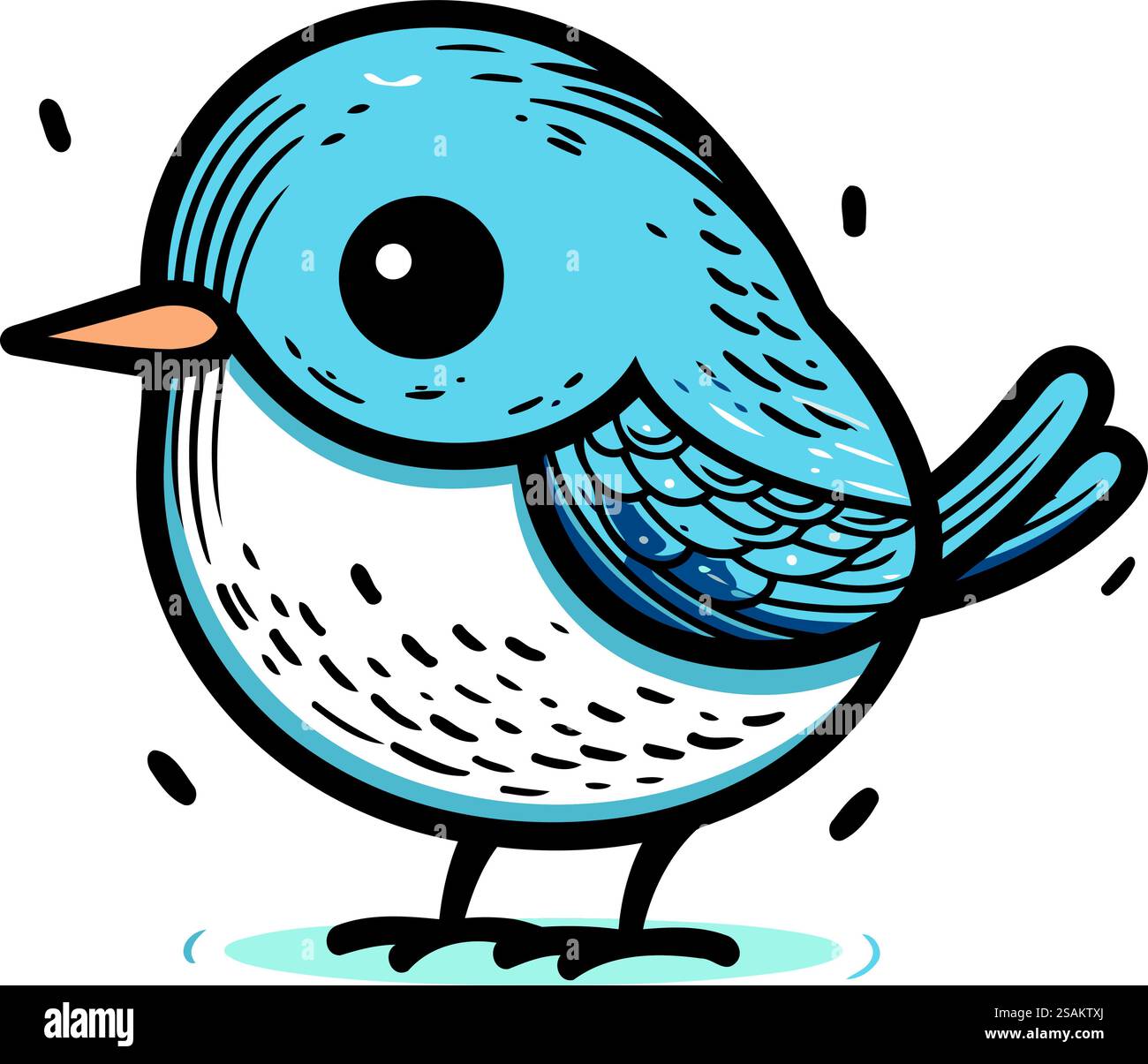 Hand drawn cute blue bird isolated on white background. Vector ...