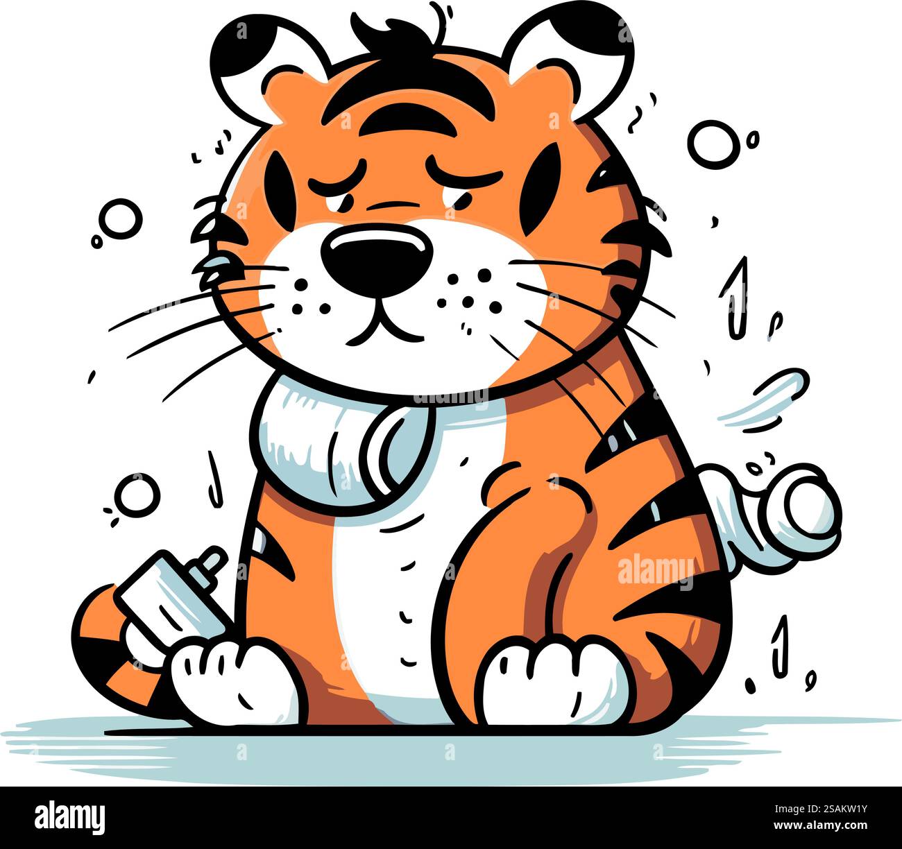 Cute cartoon tiger. Vector illustration on white background. Isolated ...