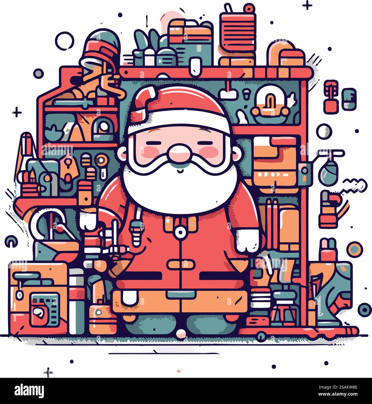 Santa Claus in the workshop. Christmas and New Year vector illustration ...