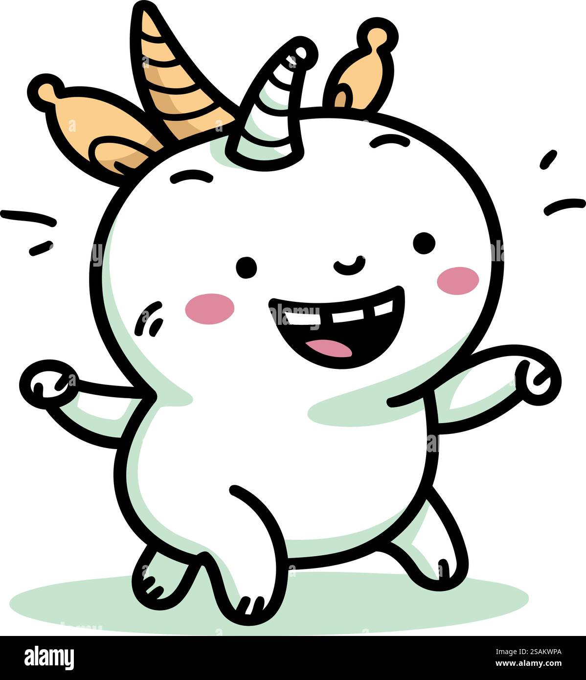 Cute cartoon unicorn with horns. Vector illustration isolated on white ...