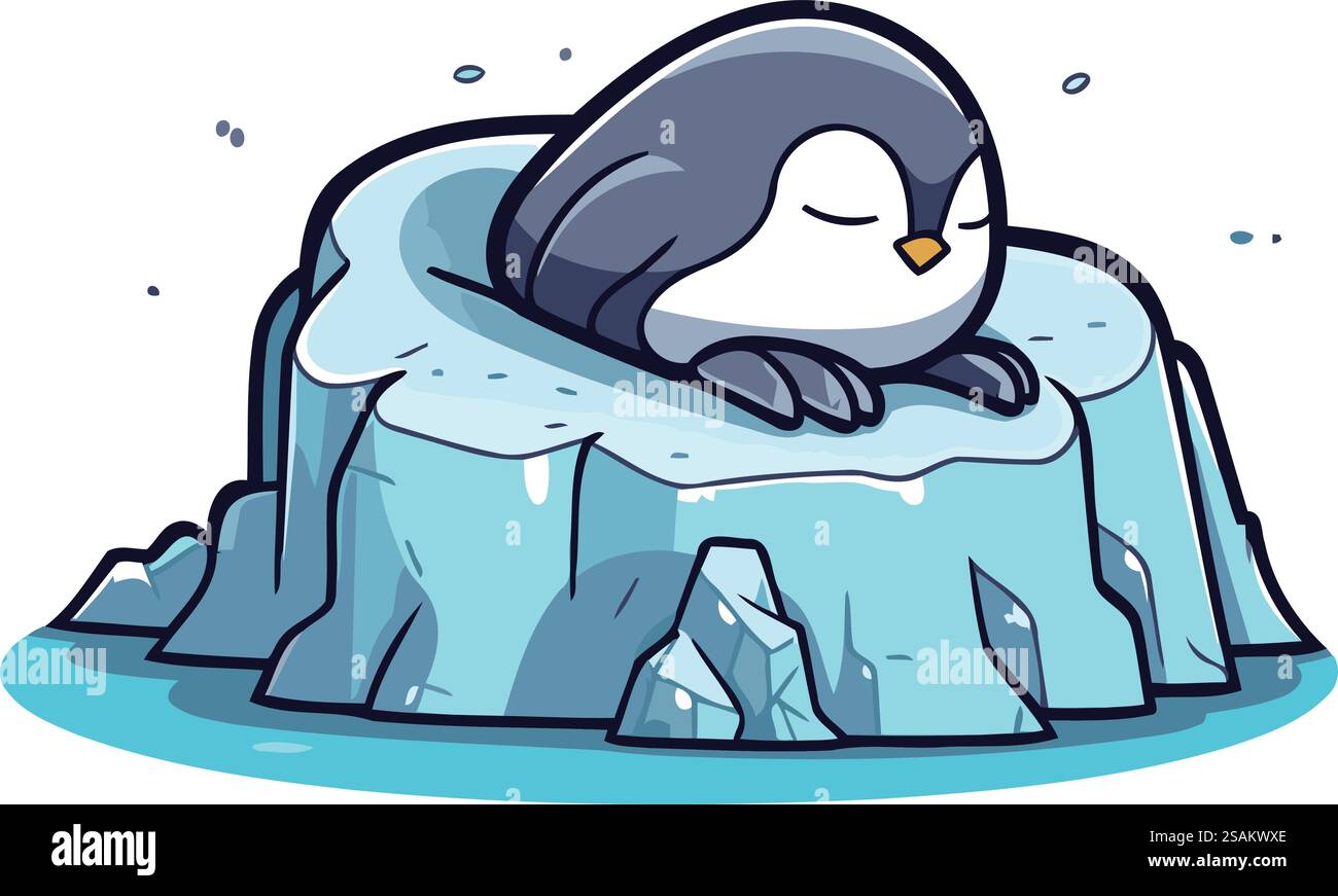 Penguin sleeping on ice floe. Cartoon vector illustration Stock Vector ...