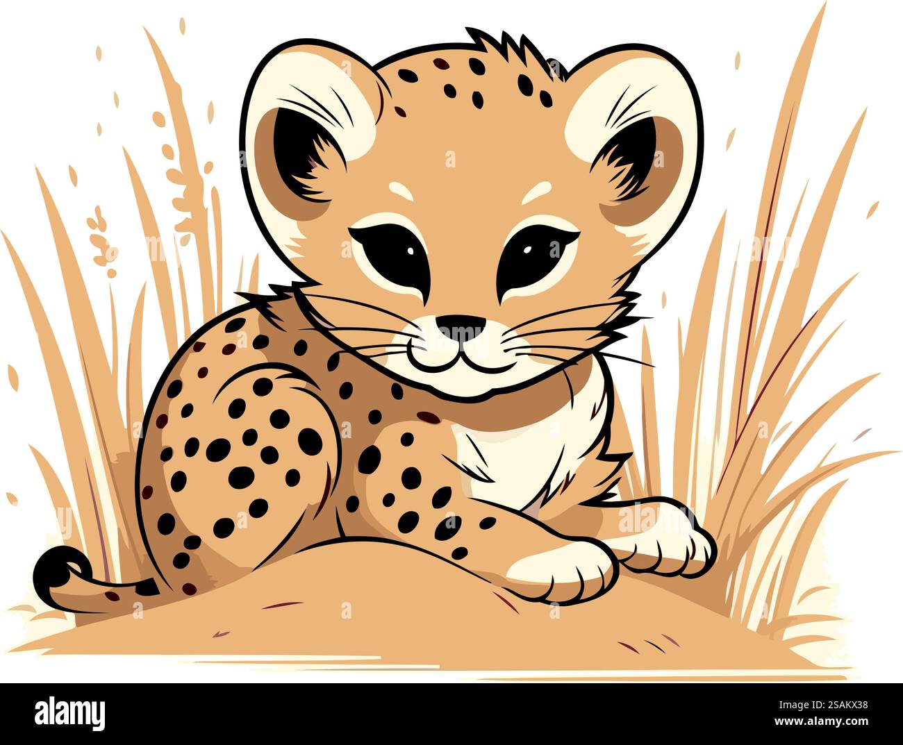 Cheetah sitting in grass. Vector illustration of cheetah Stock Vector ...