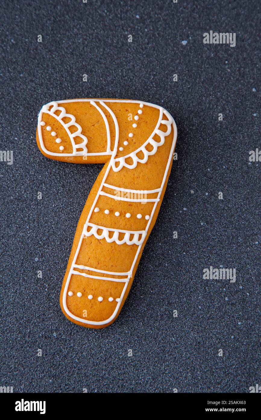 Decorative Gingerbread Number seven Cookie. Food background Stock Photo ...