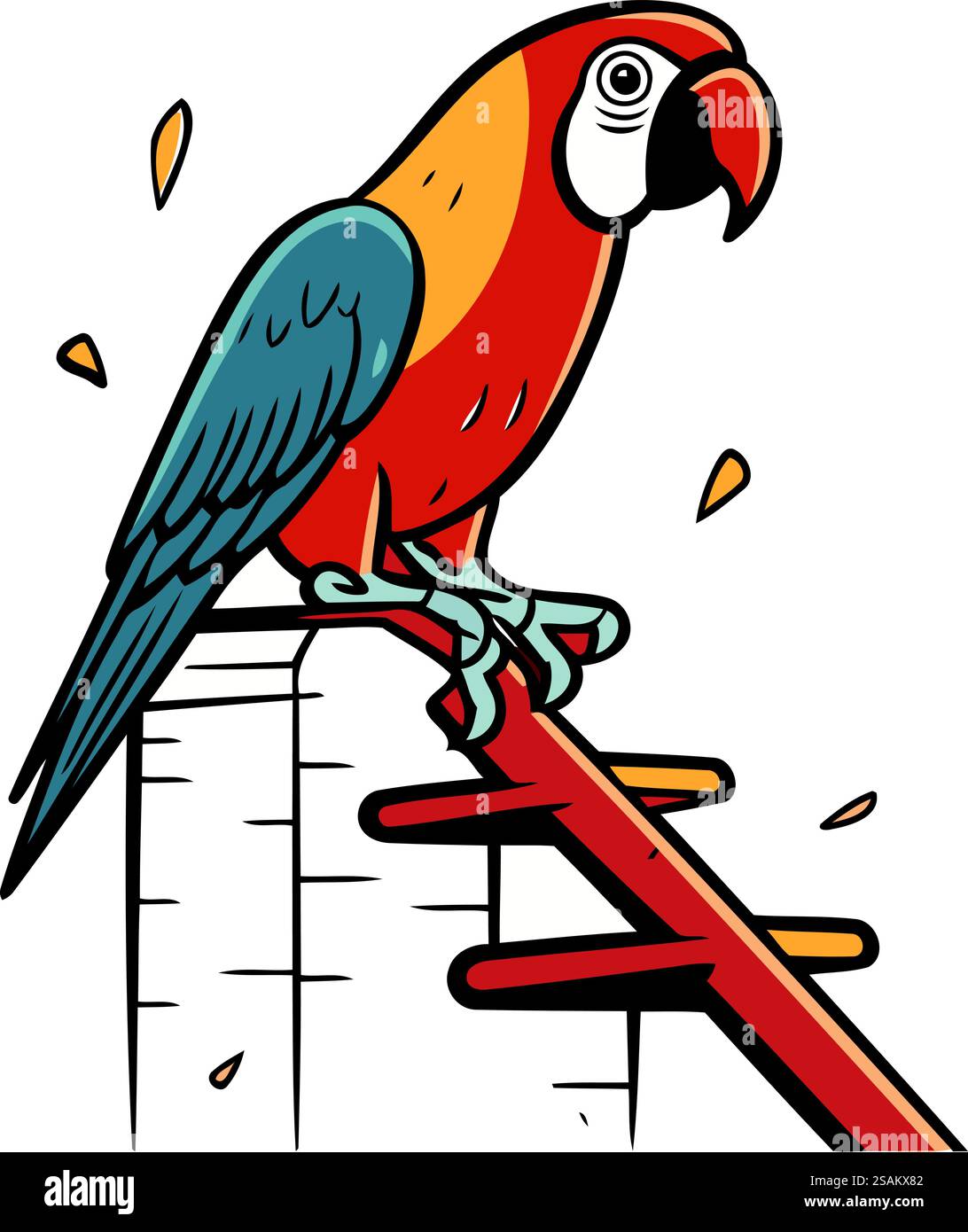 Parrot sitting on the fence. Vector illustration in cartoon style Stock ...