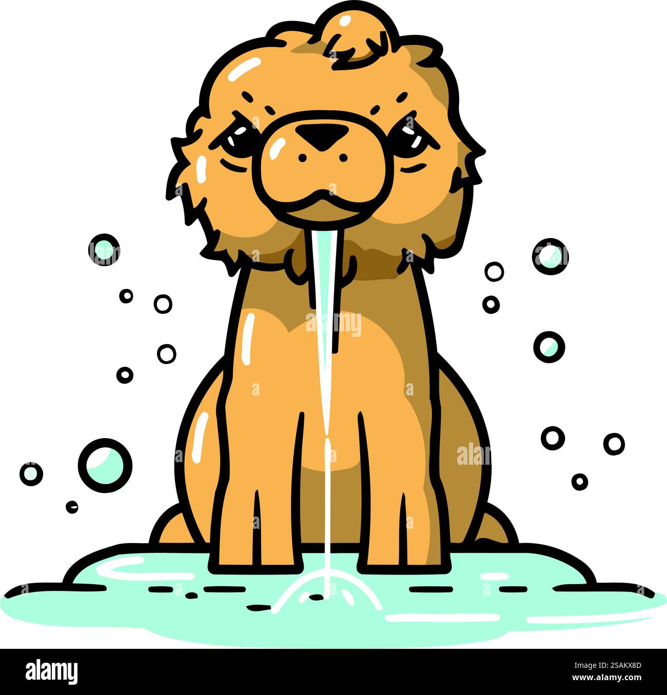 Cute cartoon dog drinking water from the tap. Vector illustration Stock ...
