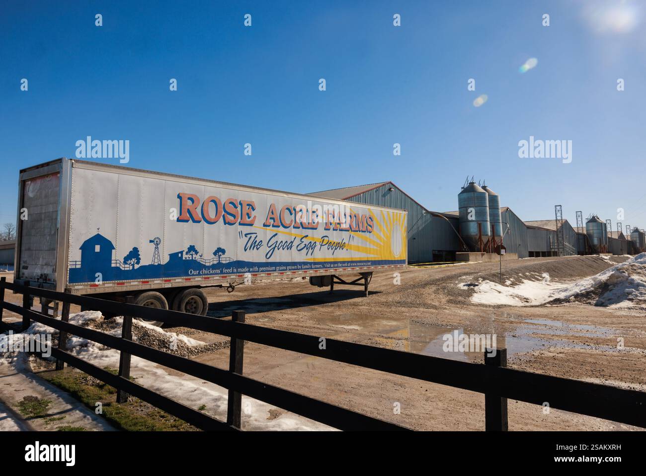 View of a trailer cart at the Rose Acre Farms (RAF) Cort Acre Egg Farm ...