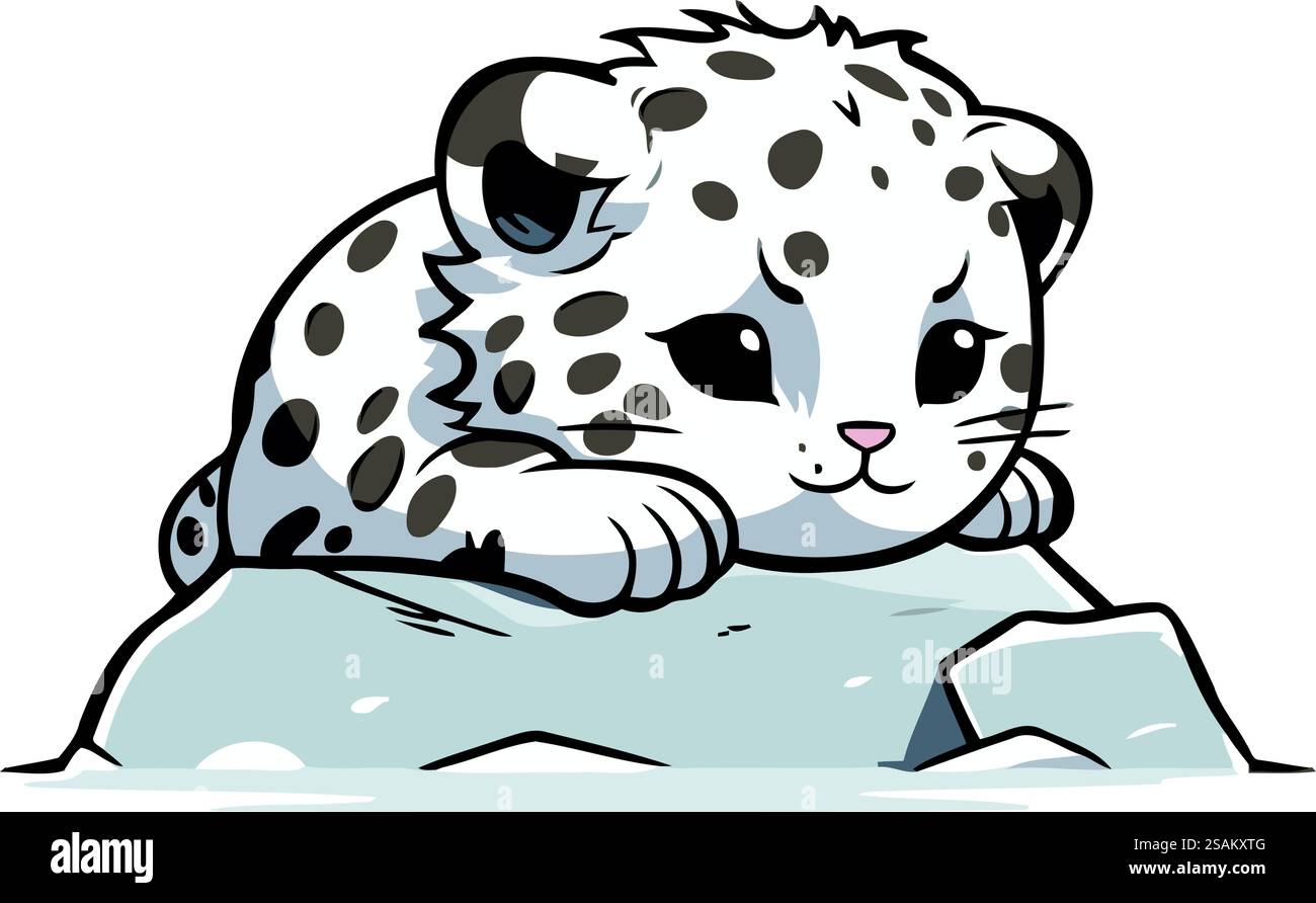 Cute cartoon snow leopard. Vector illustration on white background ...