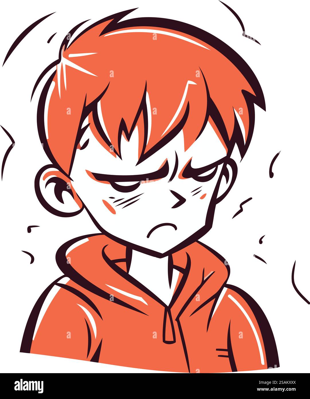 Angry boy with red hair. Vector illustration isolated on white ...