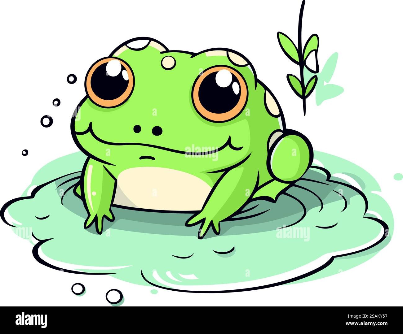 Frog in the water. Vector illustration. Cute cartoon character Stock ...