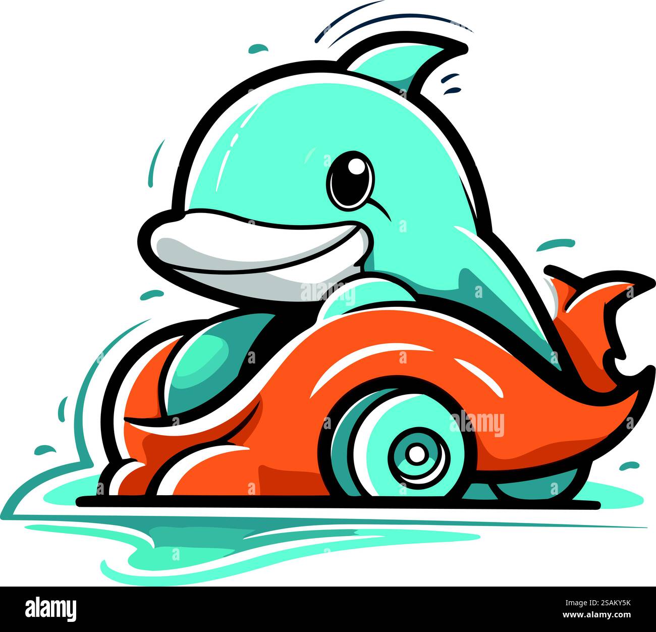 Cute cartoon dolphin driving an orange toy car. Vector illustration ...