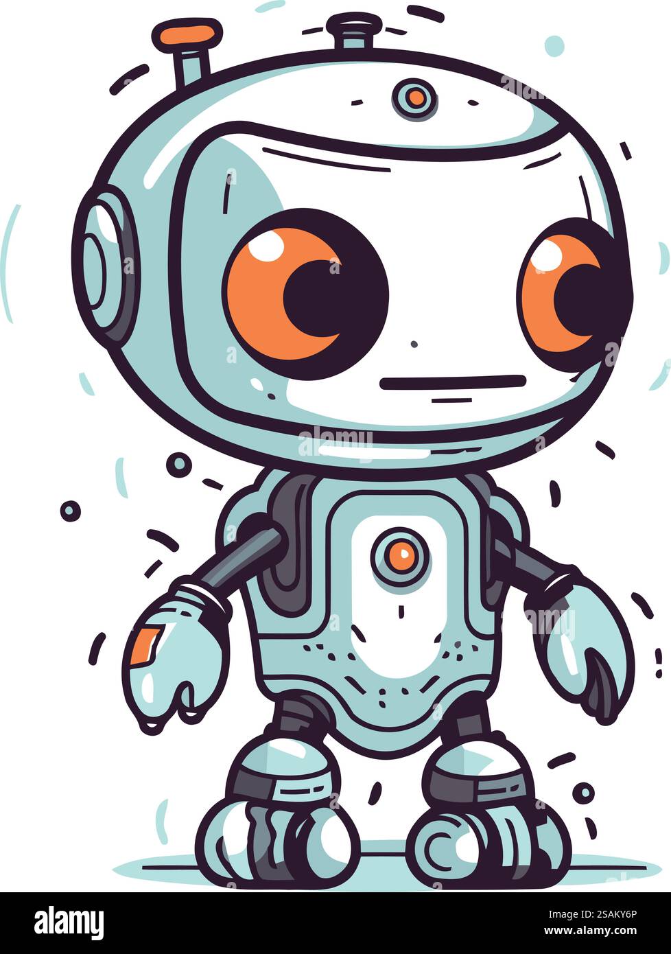 Cute little robot. Hand drawn vector illustration in cartoon style ...